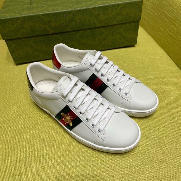 Gucci | Shoes | Gucci Ace Bee Embroidered White Leather Sneakers | Poshmark